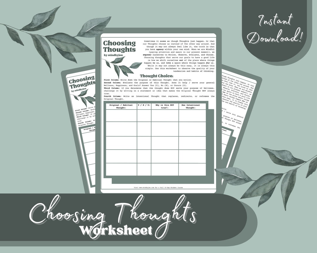 Choosing Thoughts Worksheet - Etsy