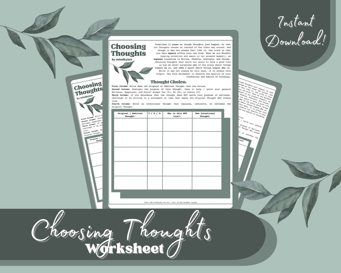 Choosing Thoughts Worksheet - Etsy
