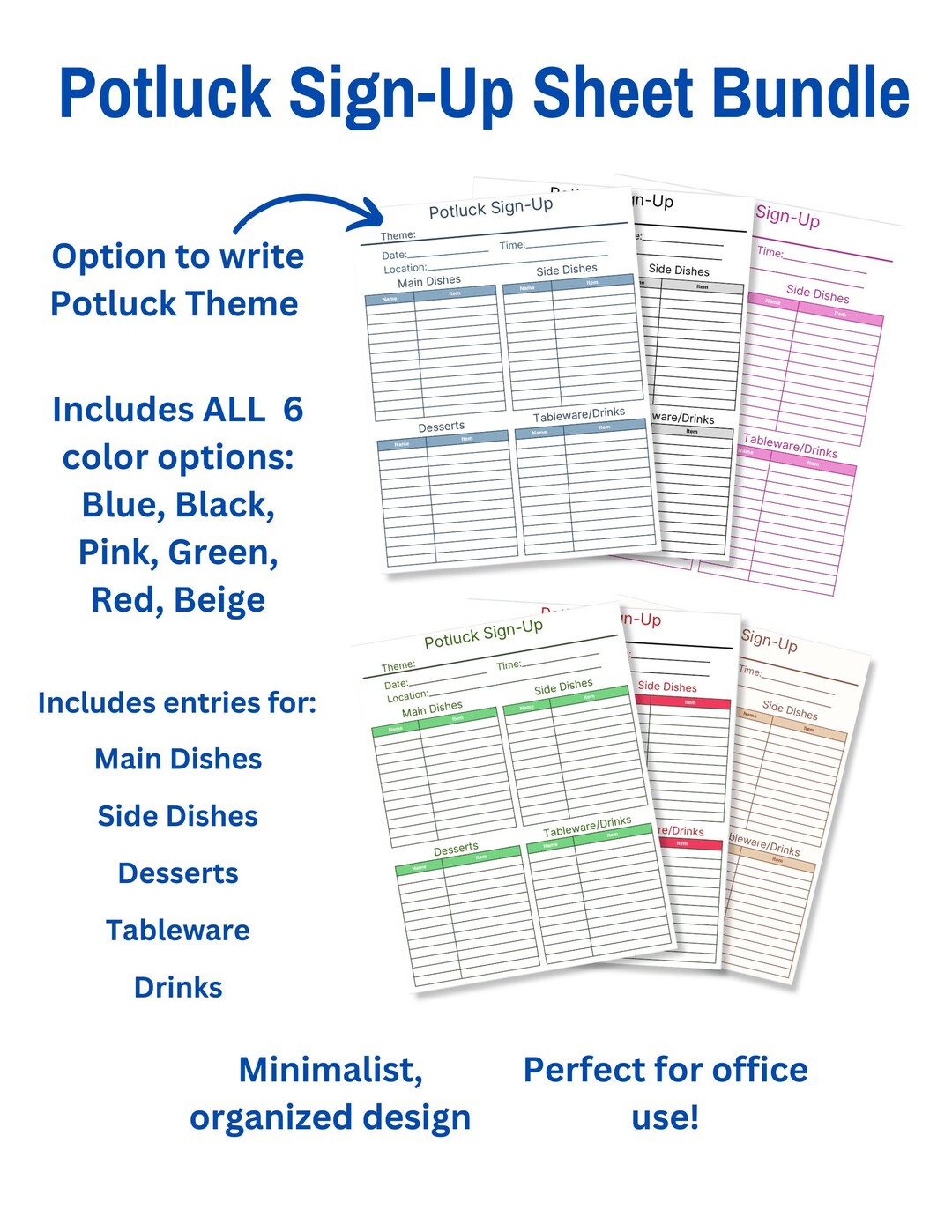 Printable Potluck Sign up Sheet Bundle - Etsy
