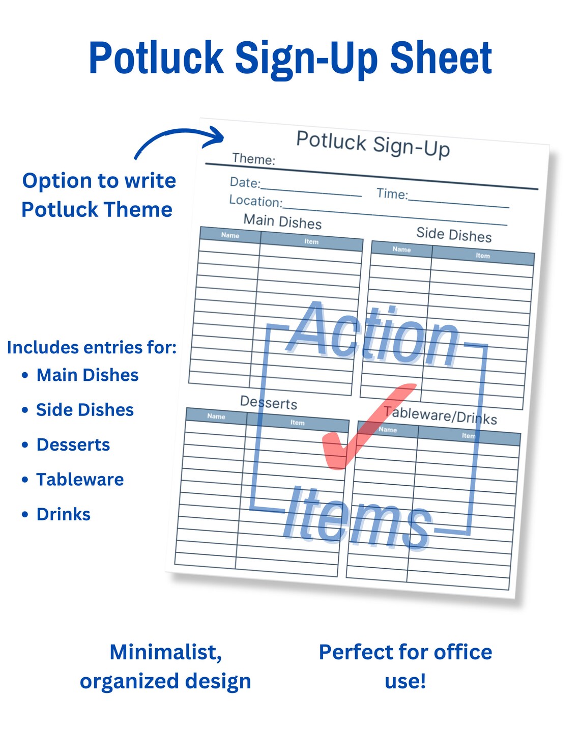 Printable Potluck Sign up Sheet Blue Theme - Etsy