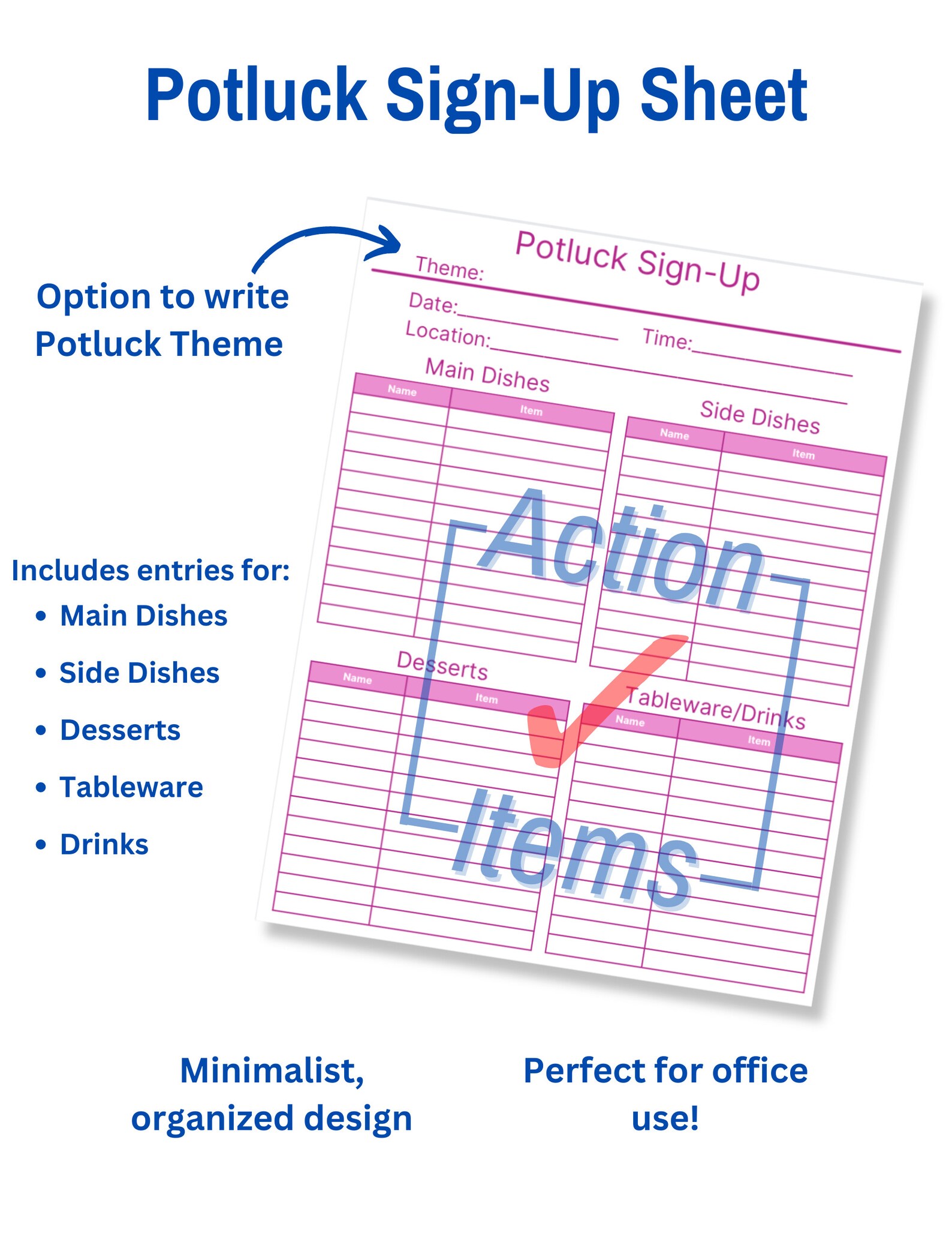 Printable Potluck Sign up Sheet Pink Theme - Etsy