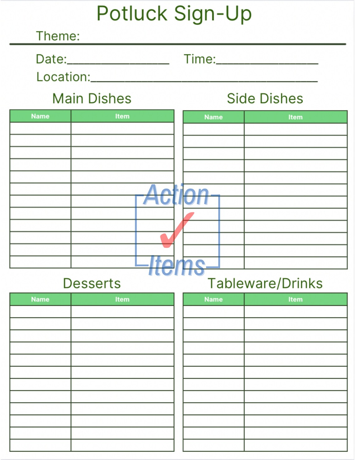 Printable Potluck Sign up Sheet Bundle - Etsy