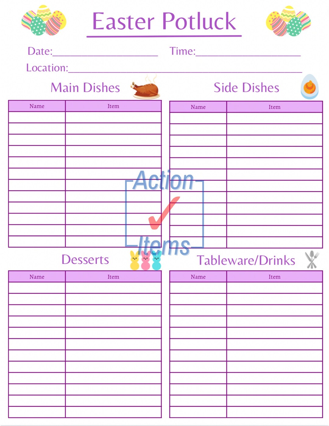 Easter Potluck Planner - Etsy