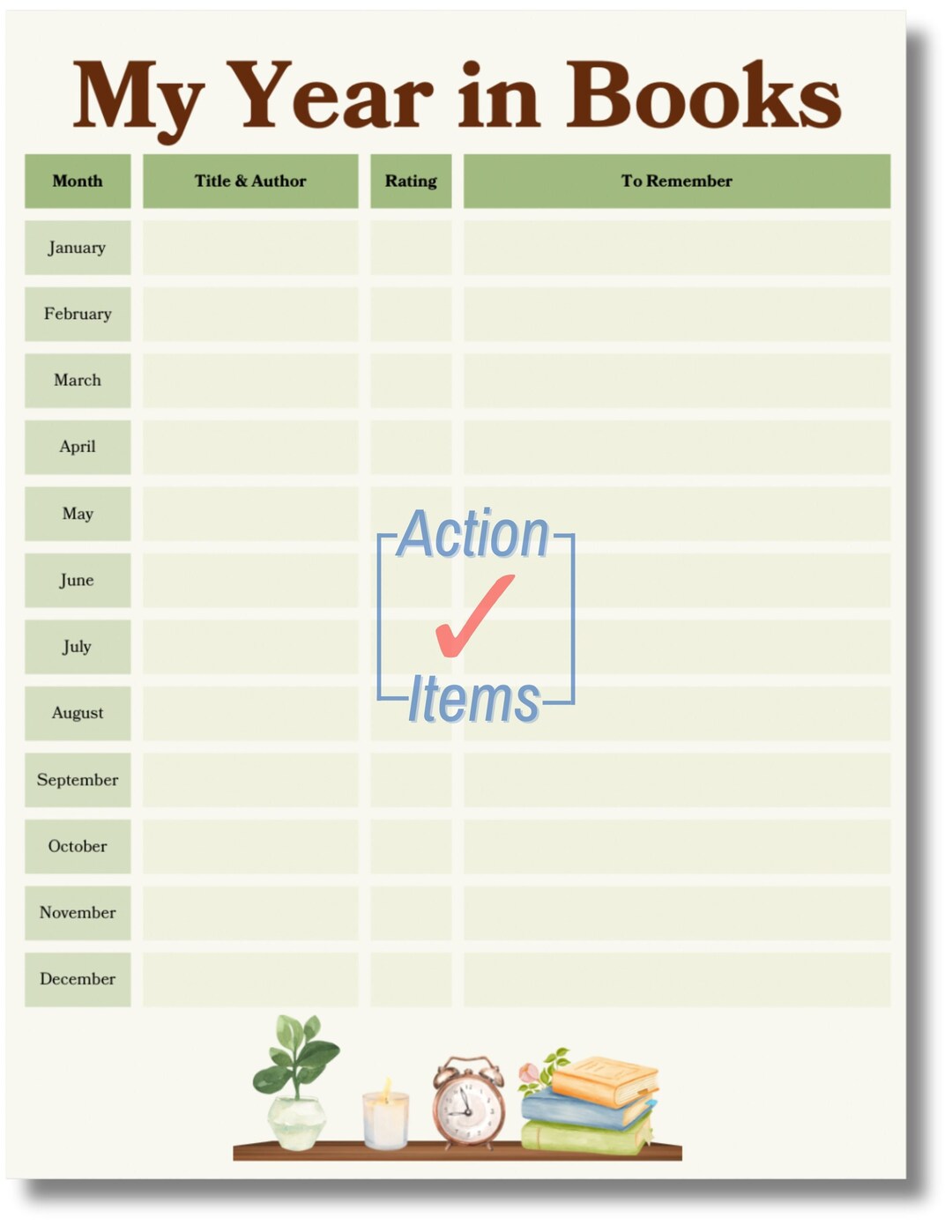 My Year in Books One Page Tracker - Etsy
