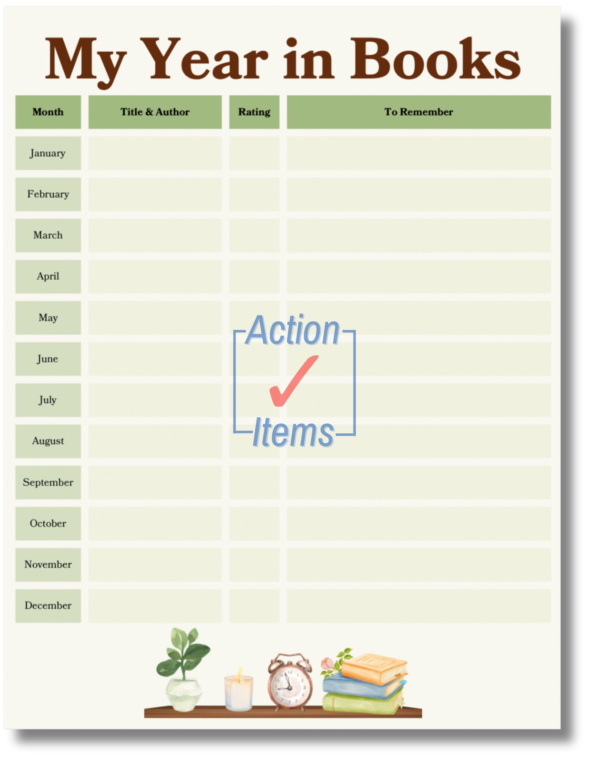 My Year in Books One Page Tracker - Etsy