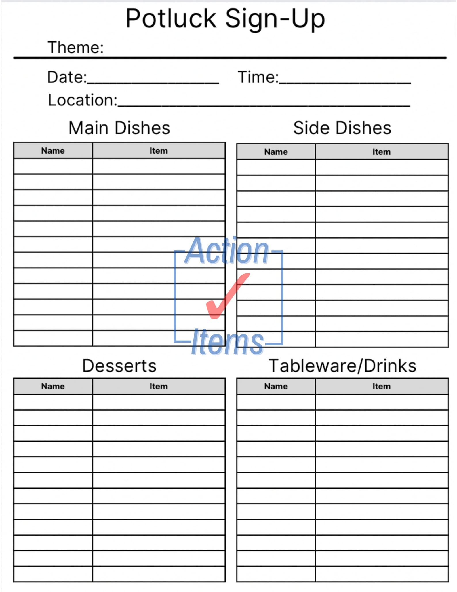Printable Potluck Sign up Sheet Black Theme - Etsy