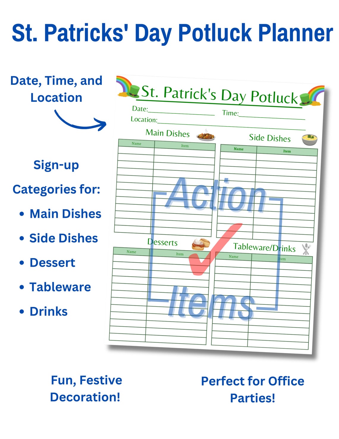 St. Patrick's Day Potluck Party Planner - Etsy