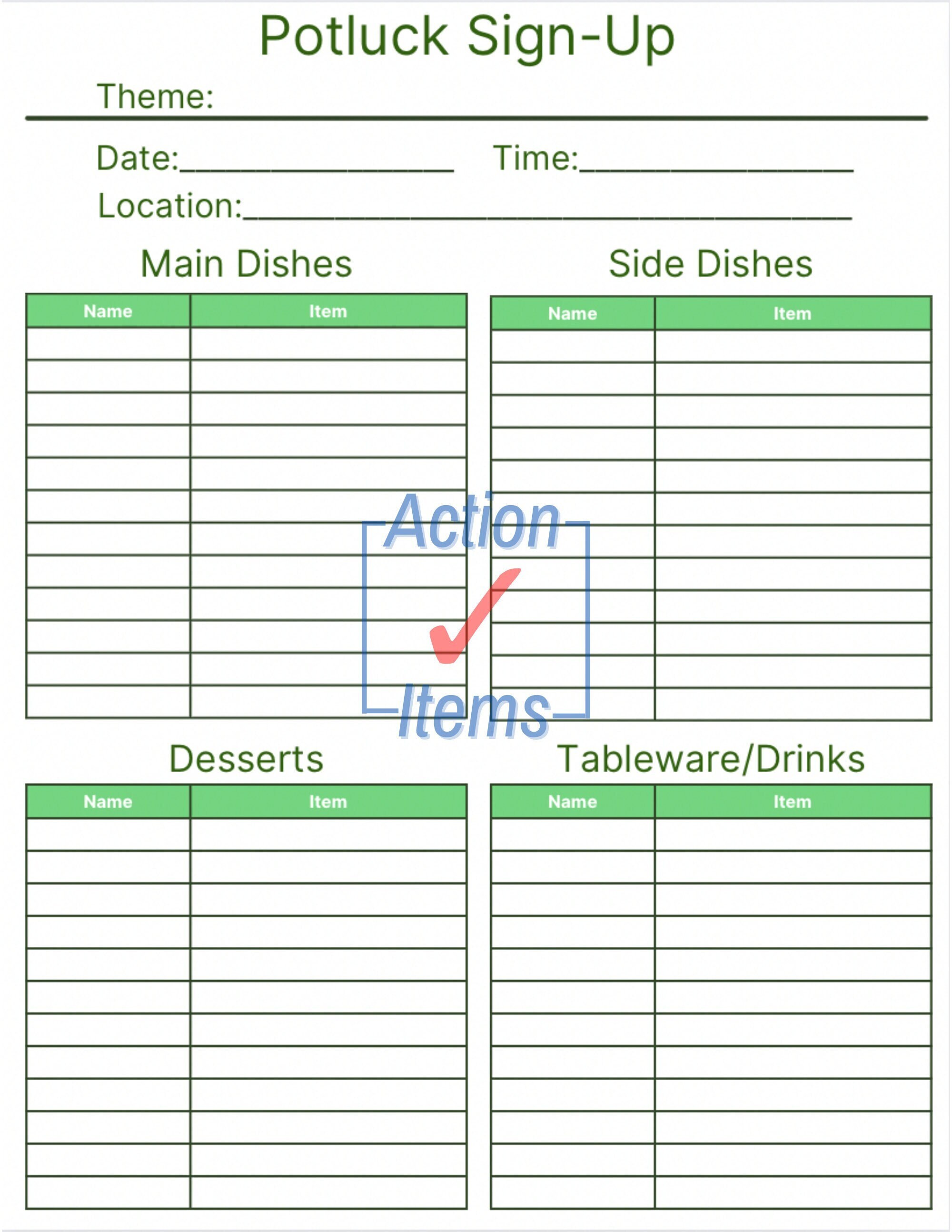 Printable Potluck Sign up Sheet Green Theme - Etsy