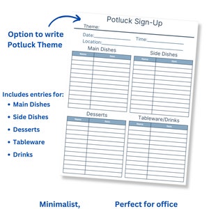 Printable Potluck Sign up Sheet Blue Theme - Etsy