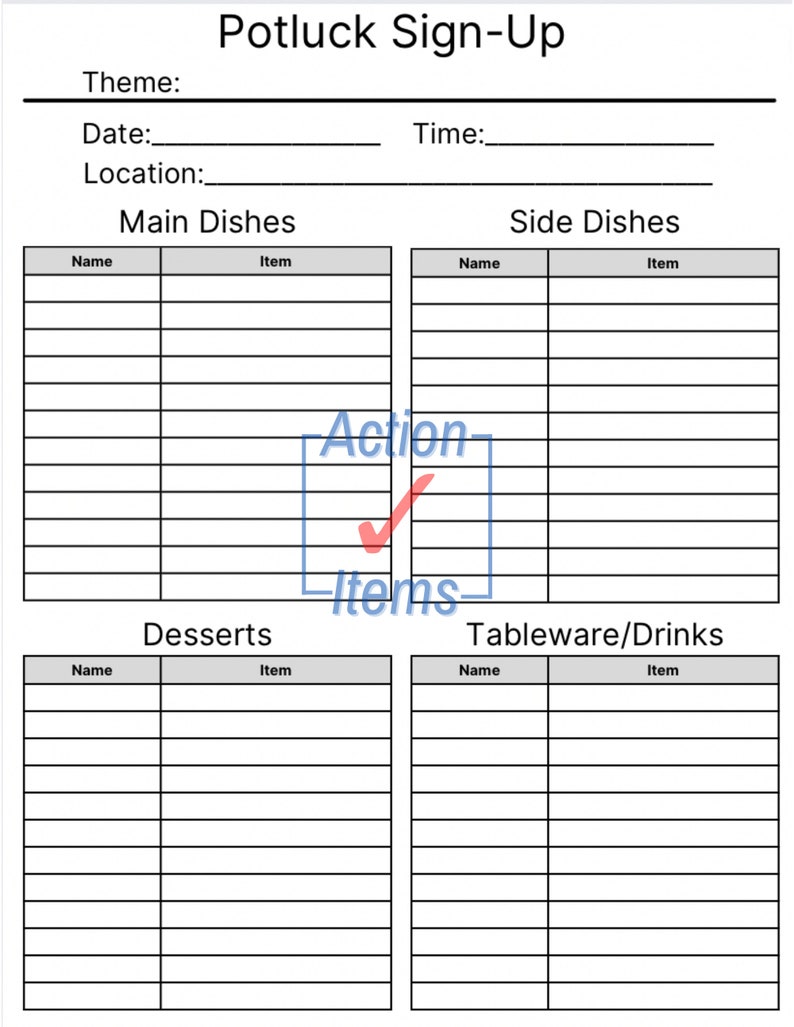 Printable Potluck Sign up Sheet Bundle - Etsy