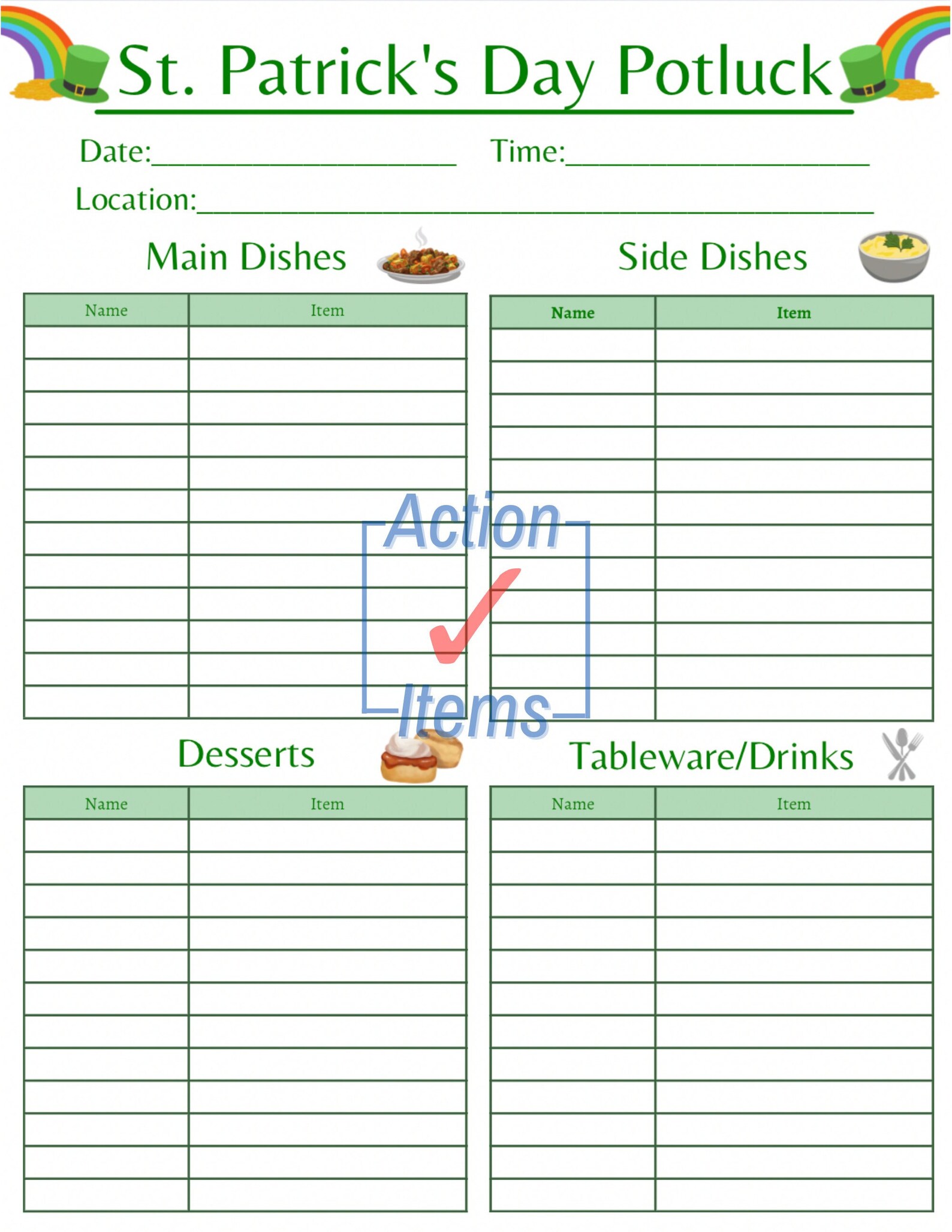 St. Patrick's Day Potluck Party Planner - Etsy