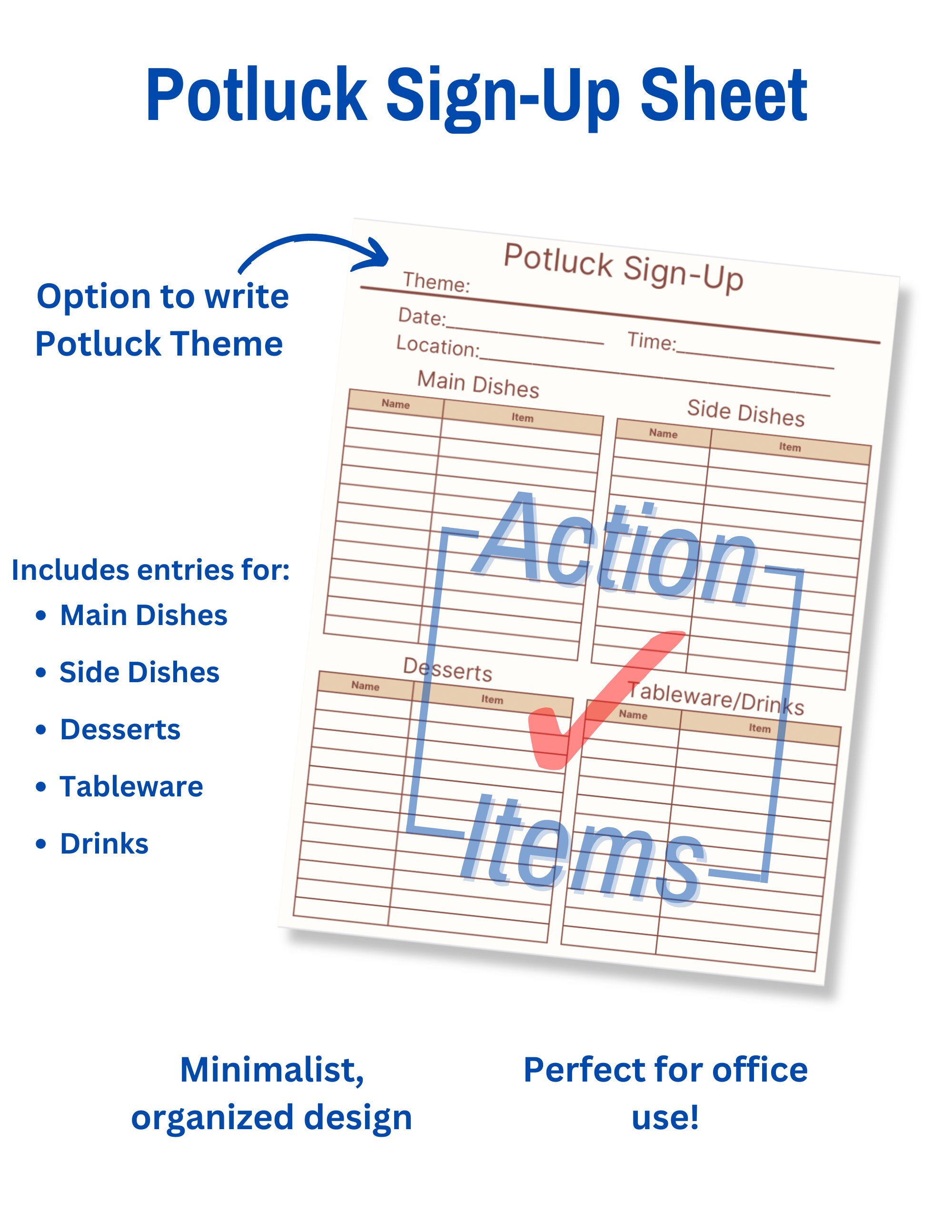 Printable Potluck Sign up Sheet Beige Theme - Etsy