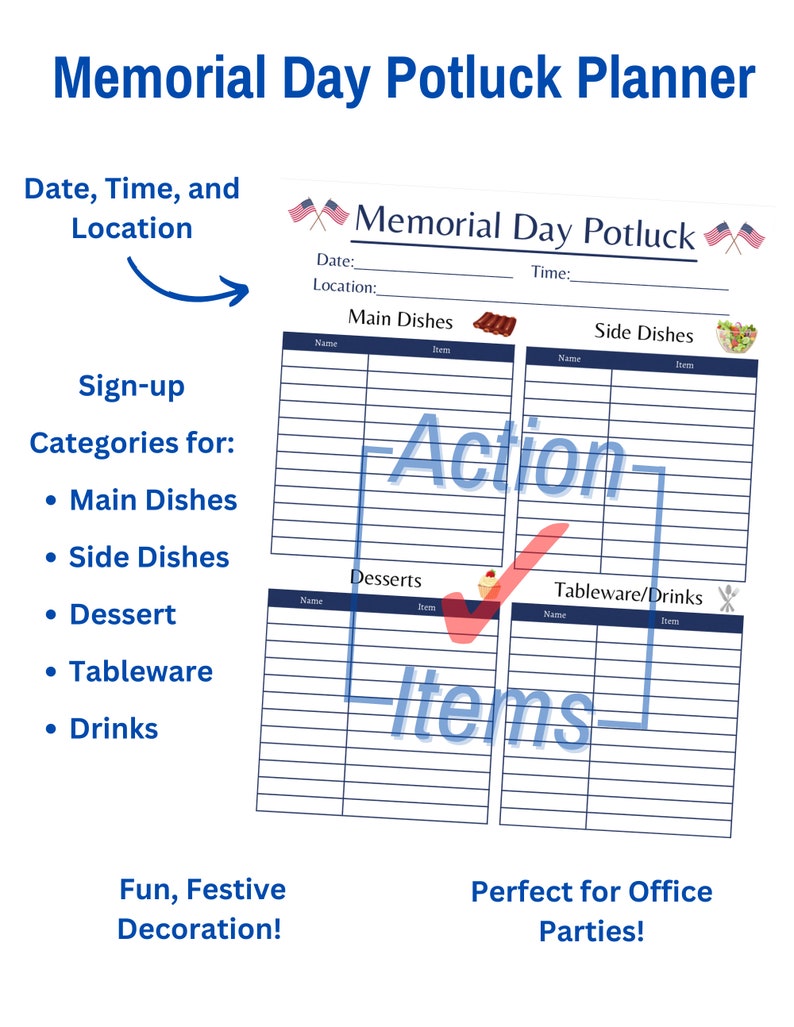 Memorial Day Potluck Planner - Etsy