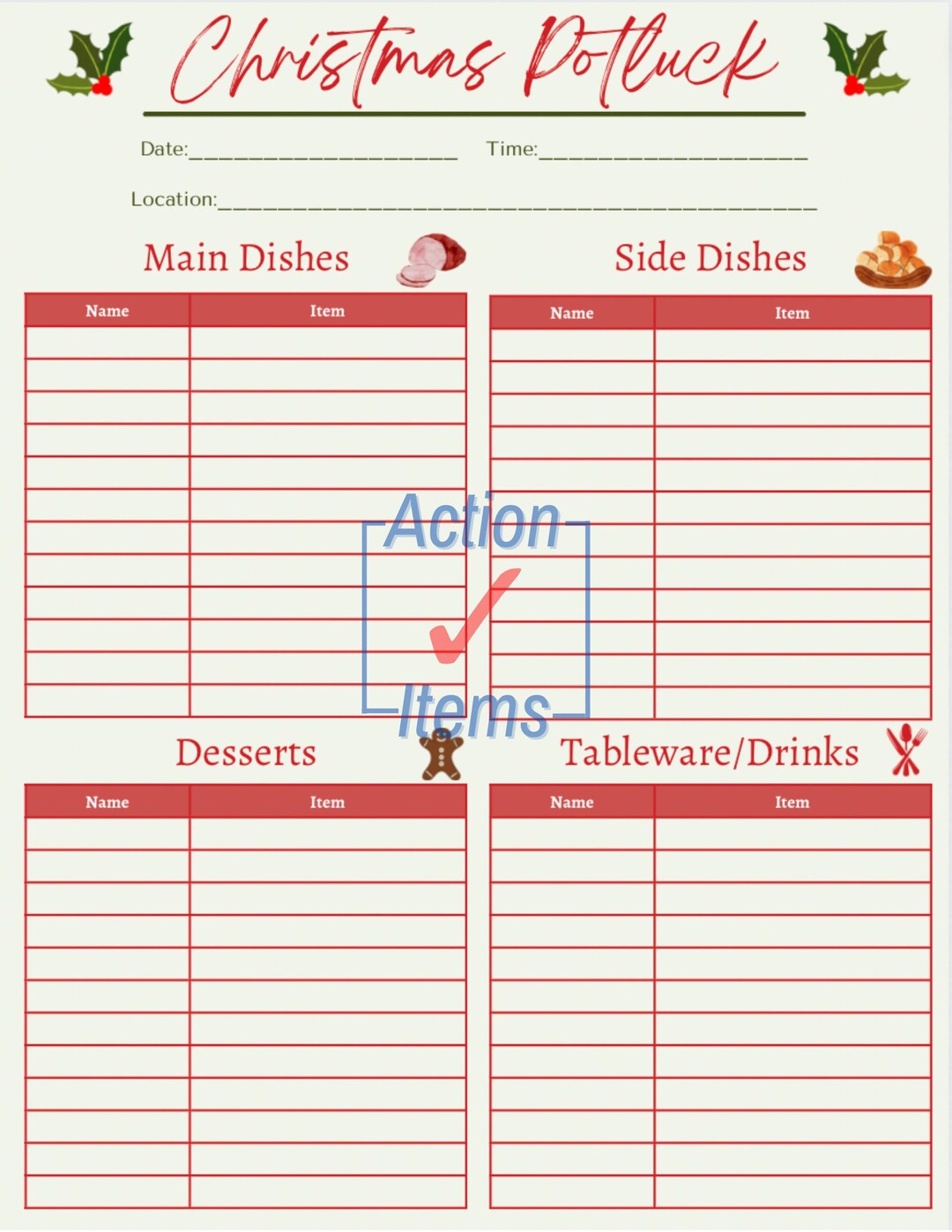 Christmas Party Potluck Planner - Etsy