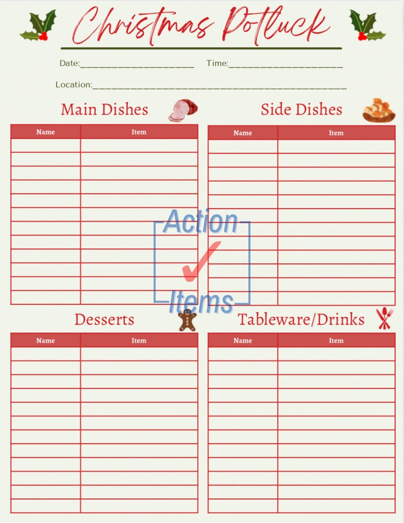 Christmas Party Potluck Planner - Etsy
