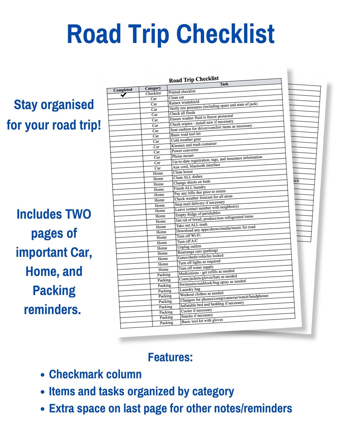 Printable Road Trip Checklist - Etsy