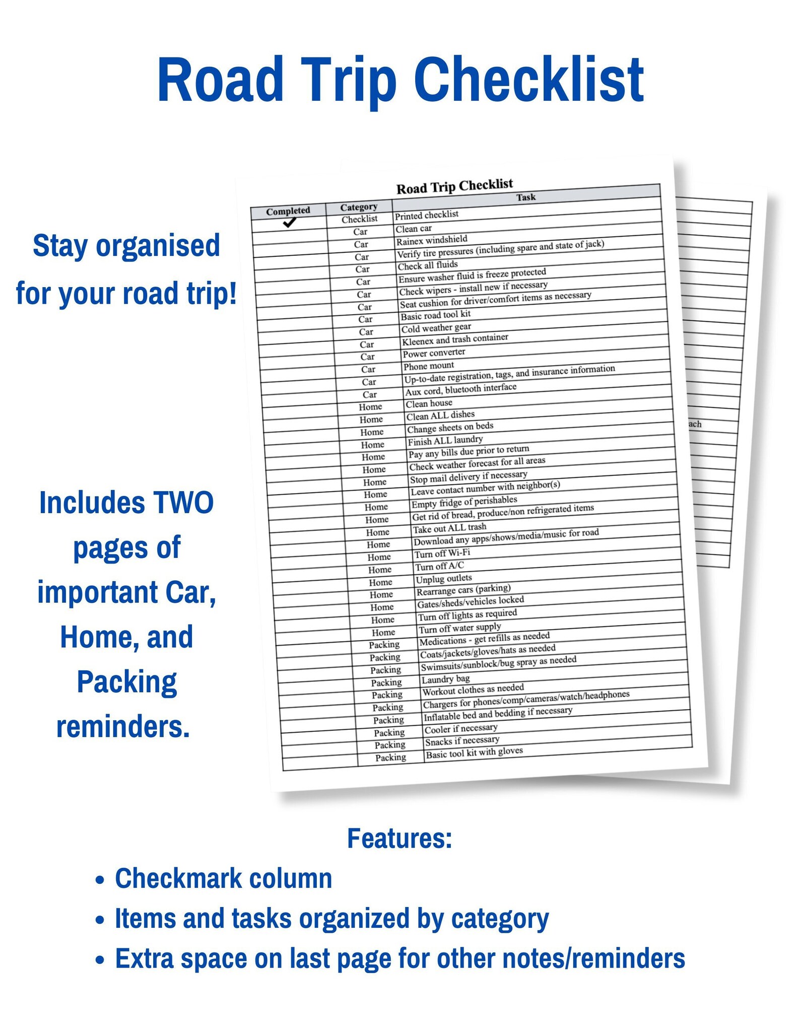 Printable Road Trip Checklist - Etsy