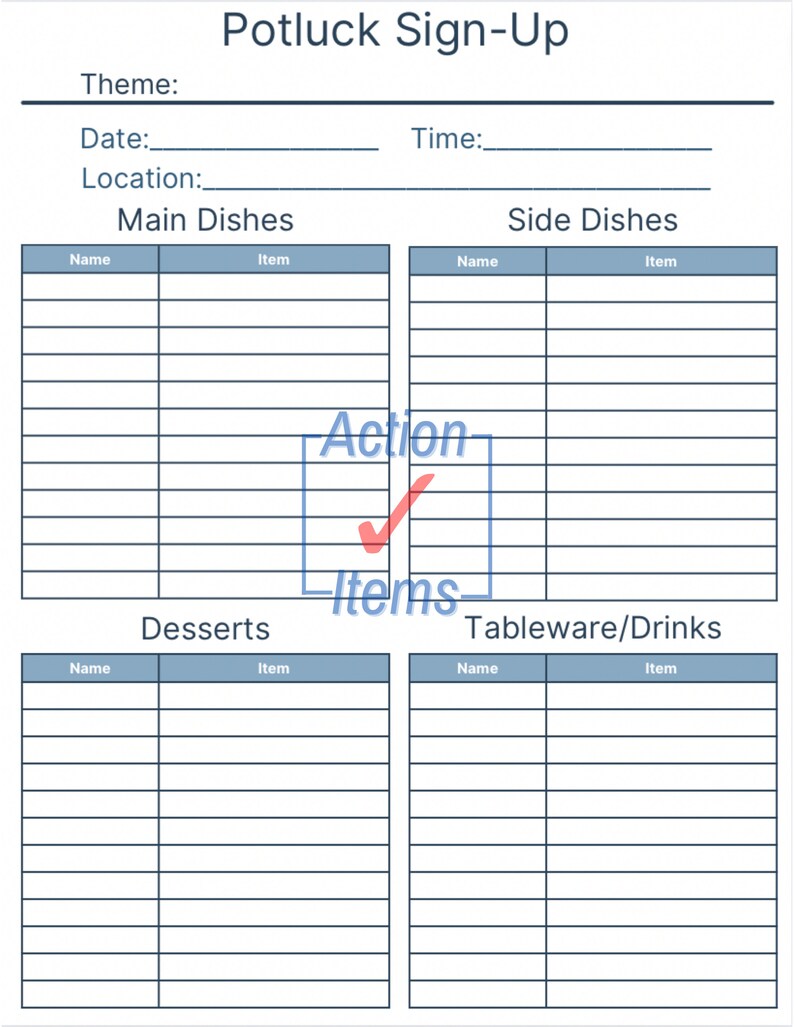 Printable Potluck Sign up Sheet Bundle - Etsy