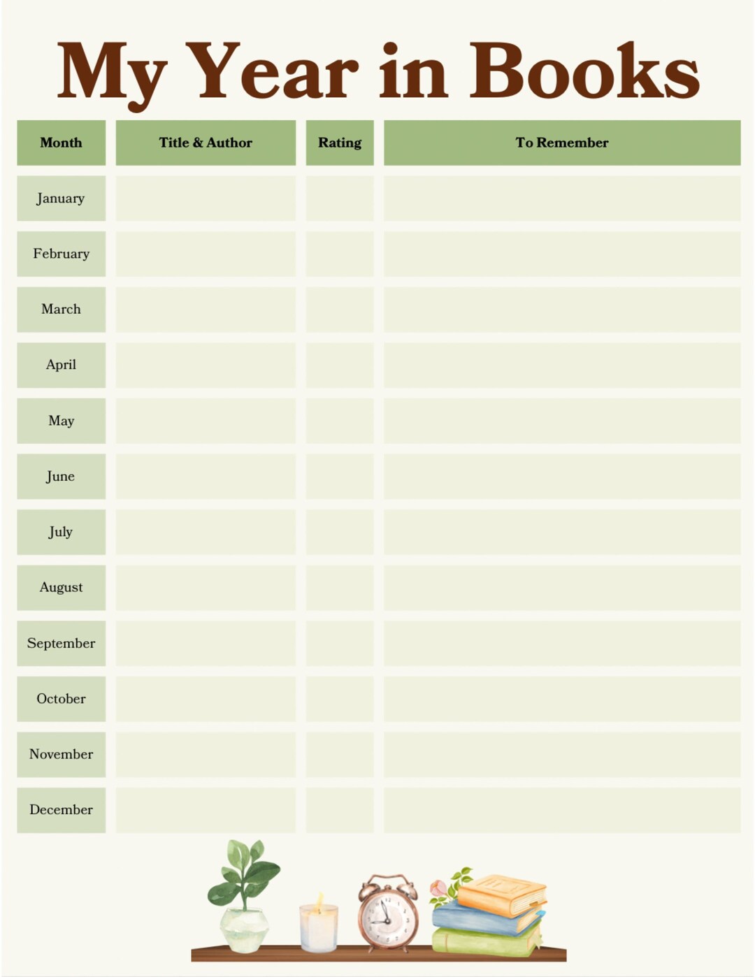 My Year in Books One Page Tracker - Etsy