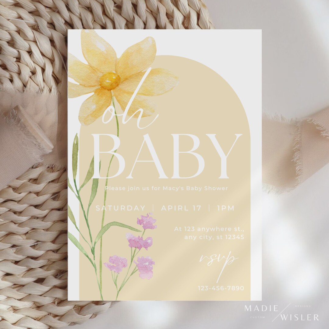 Floral Baby Shower Invitation | Yellow Flower Baby Shower | Baby Shower ...