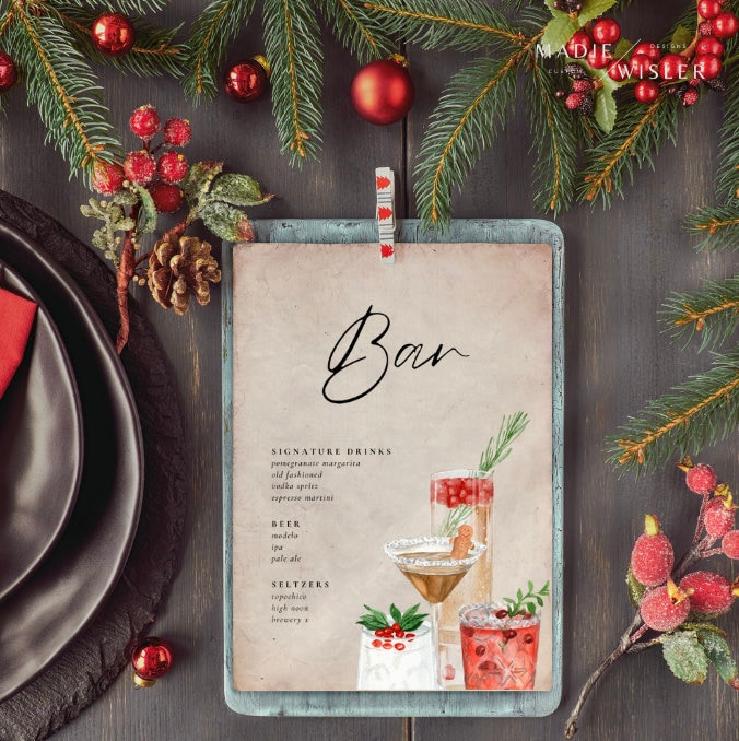 Christmas Bar Menu | Christmas Drink Sign | Holiday Drink Menu | Bar ...