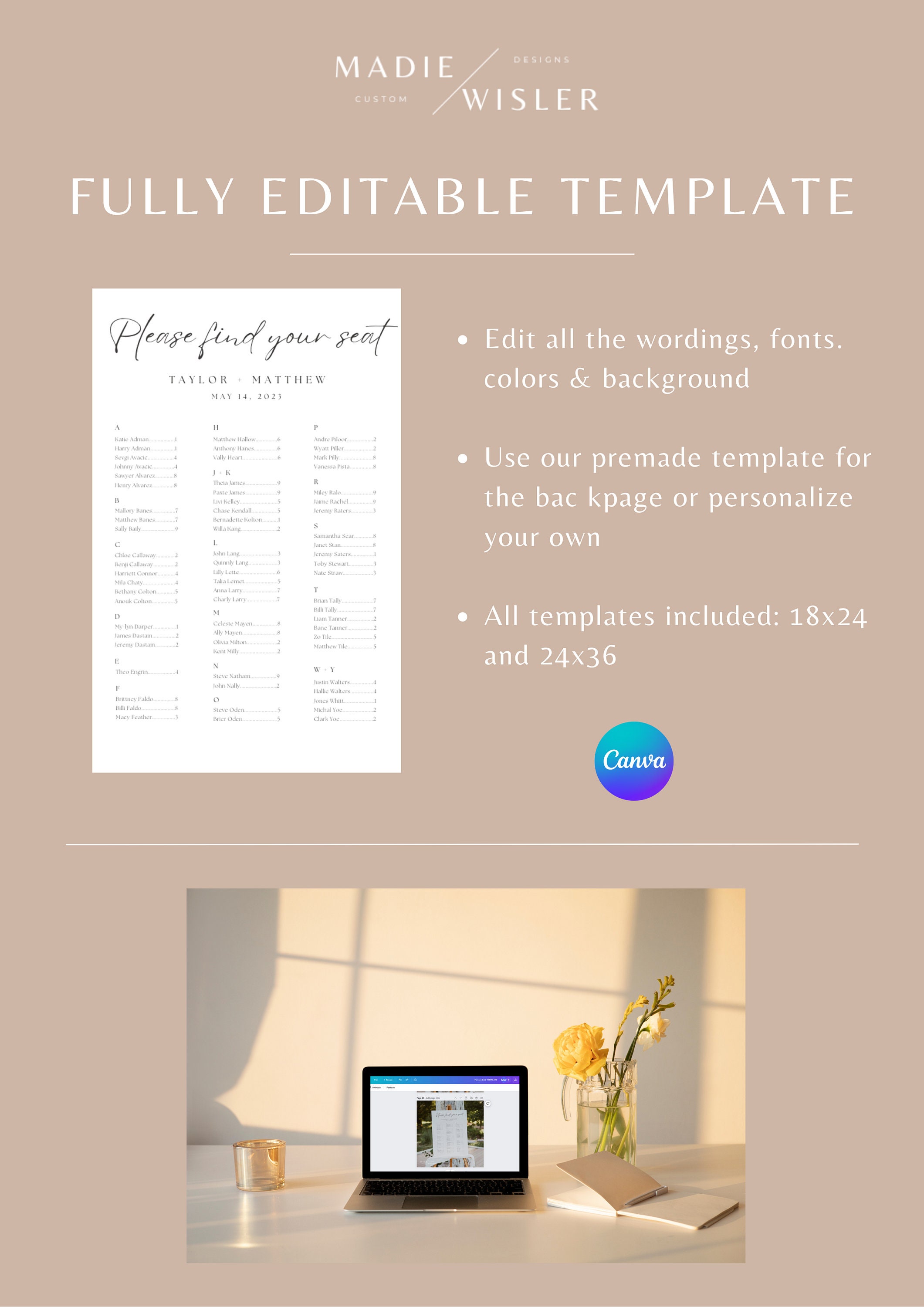 Minimalist Seating Chart Template Modern Editable Instant Download ...