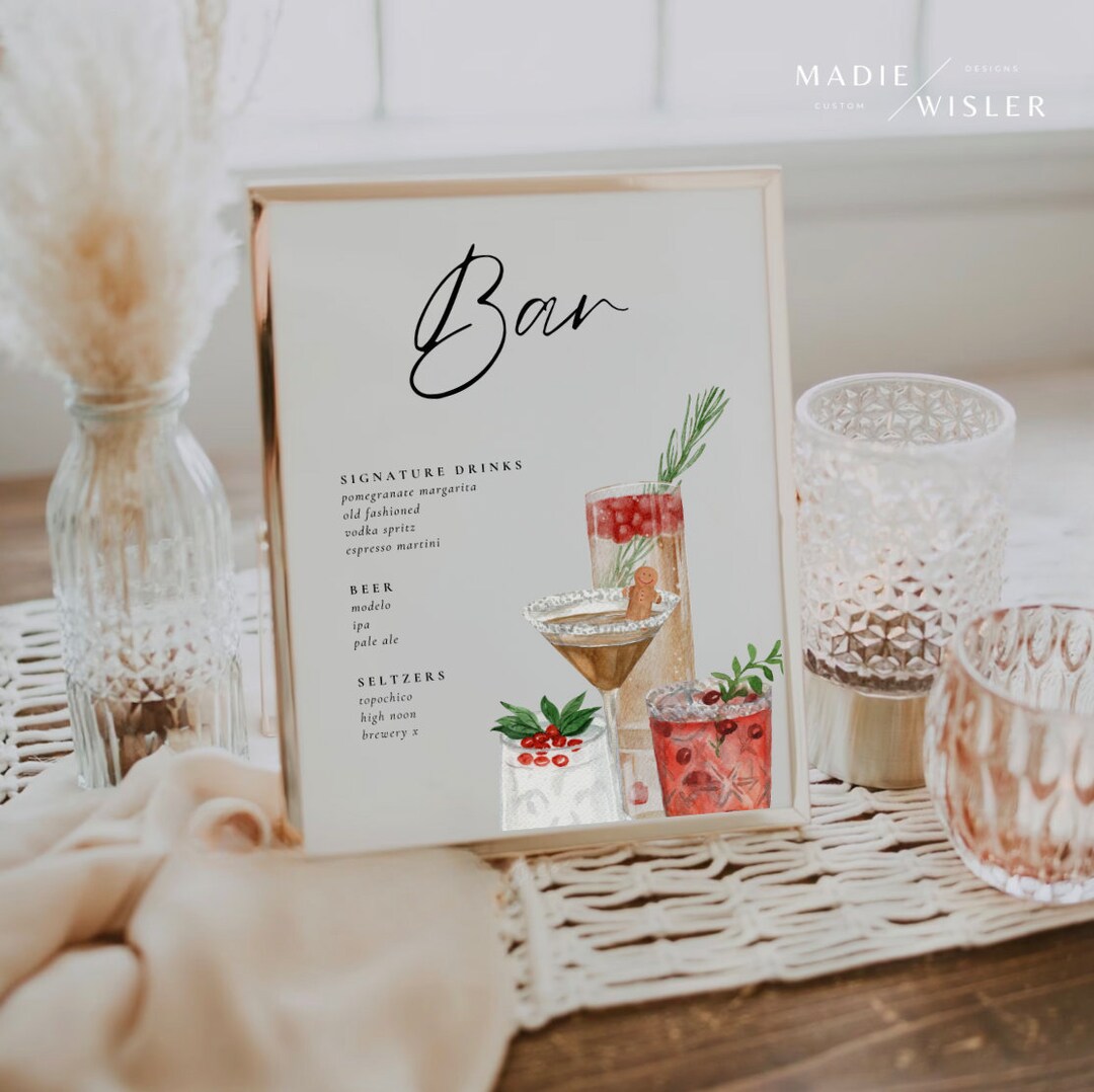 Christmas Bar Menu | Christmas Drink Sign | Holiday Drink Menu | Bar ...