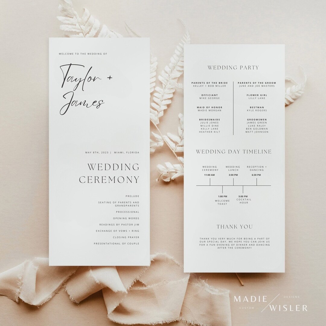 Minimalist Wedding Welcome and Timeline Template | Modern Weekend ...