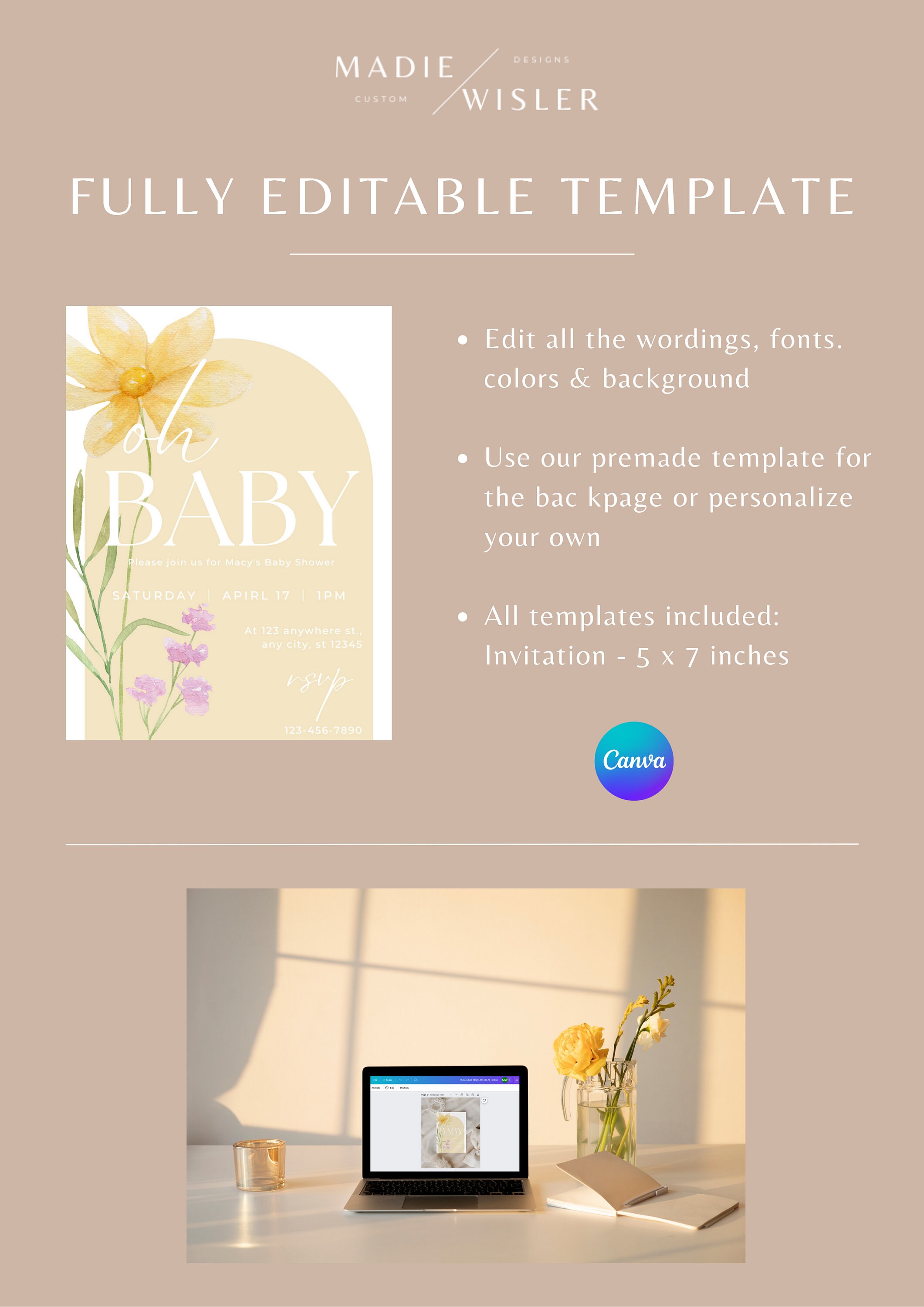 Floral Baby Shower Invitation | Yellow Flower Baby Shower | Baby Shower ...