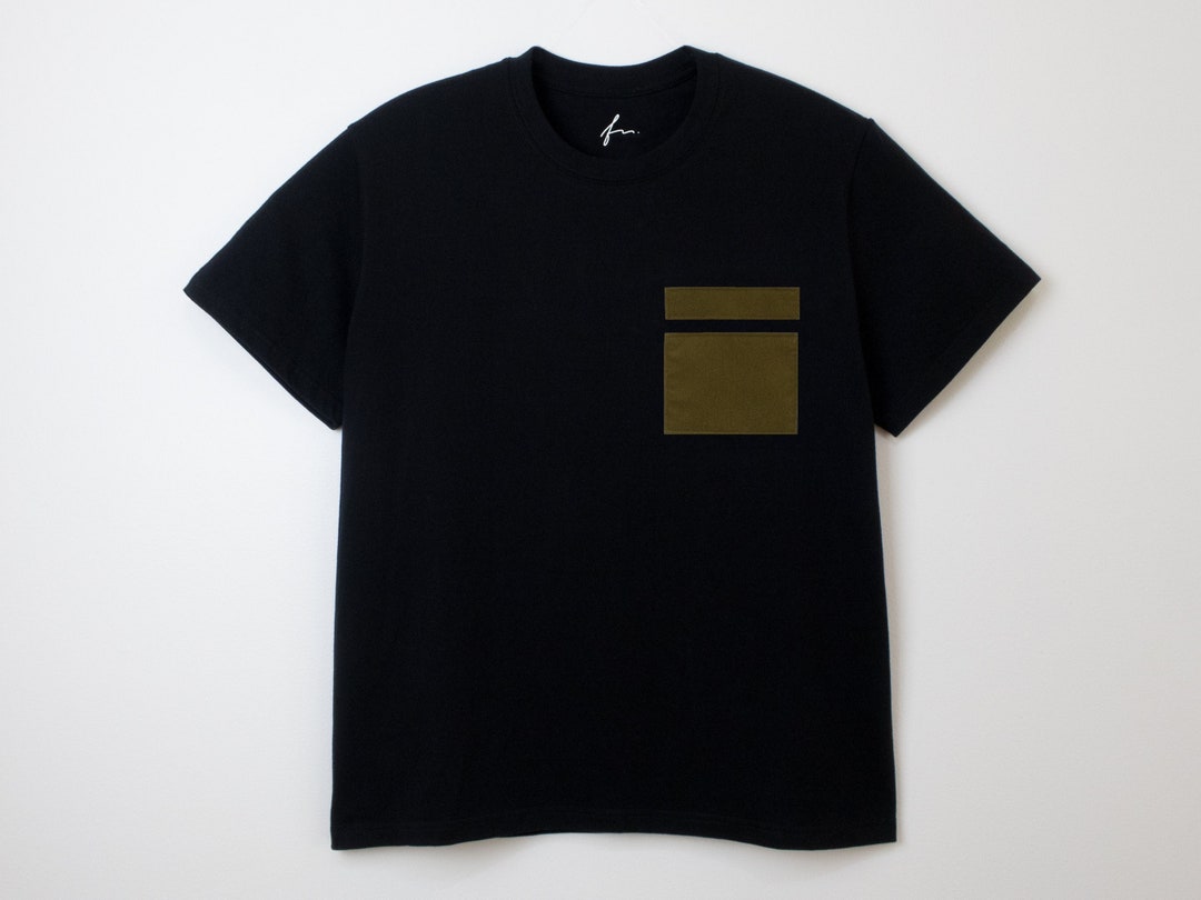 Geometric Army Green Pocket T-shirt in Black. Men's Sizing, Straight ...