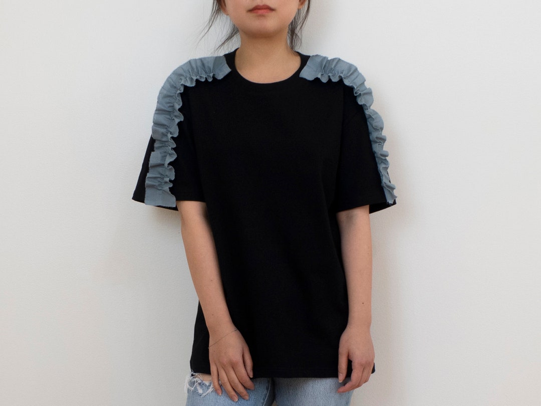 Light Blue Cotton Voile Ruffle T-shirt. Women's Ruffle T Shirt. Elegant ...