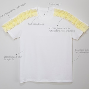 Yellow Ruffled Sleeve T-shirt. Cotton Voile Ruffle on White Cotton Tee ...