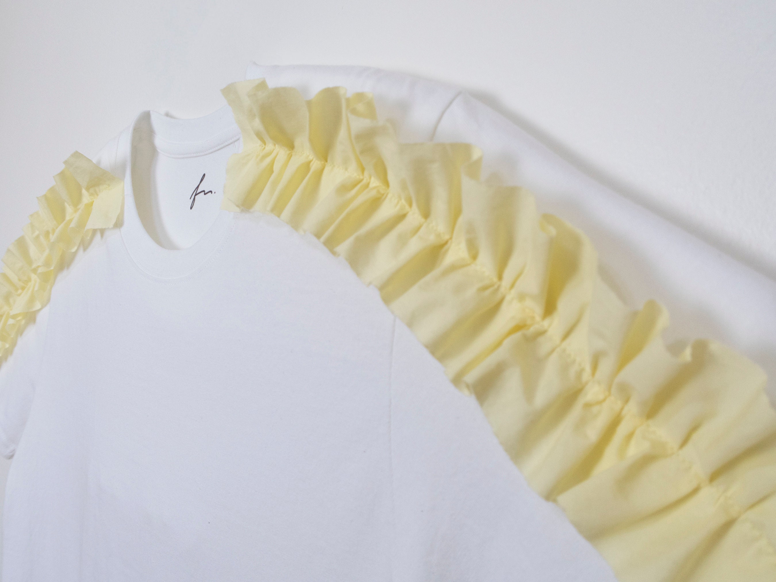 Yellow Ruffled Sleeve T-shirt. Cotton Voile Ruffle on White Cotton Tee ...