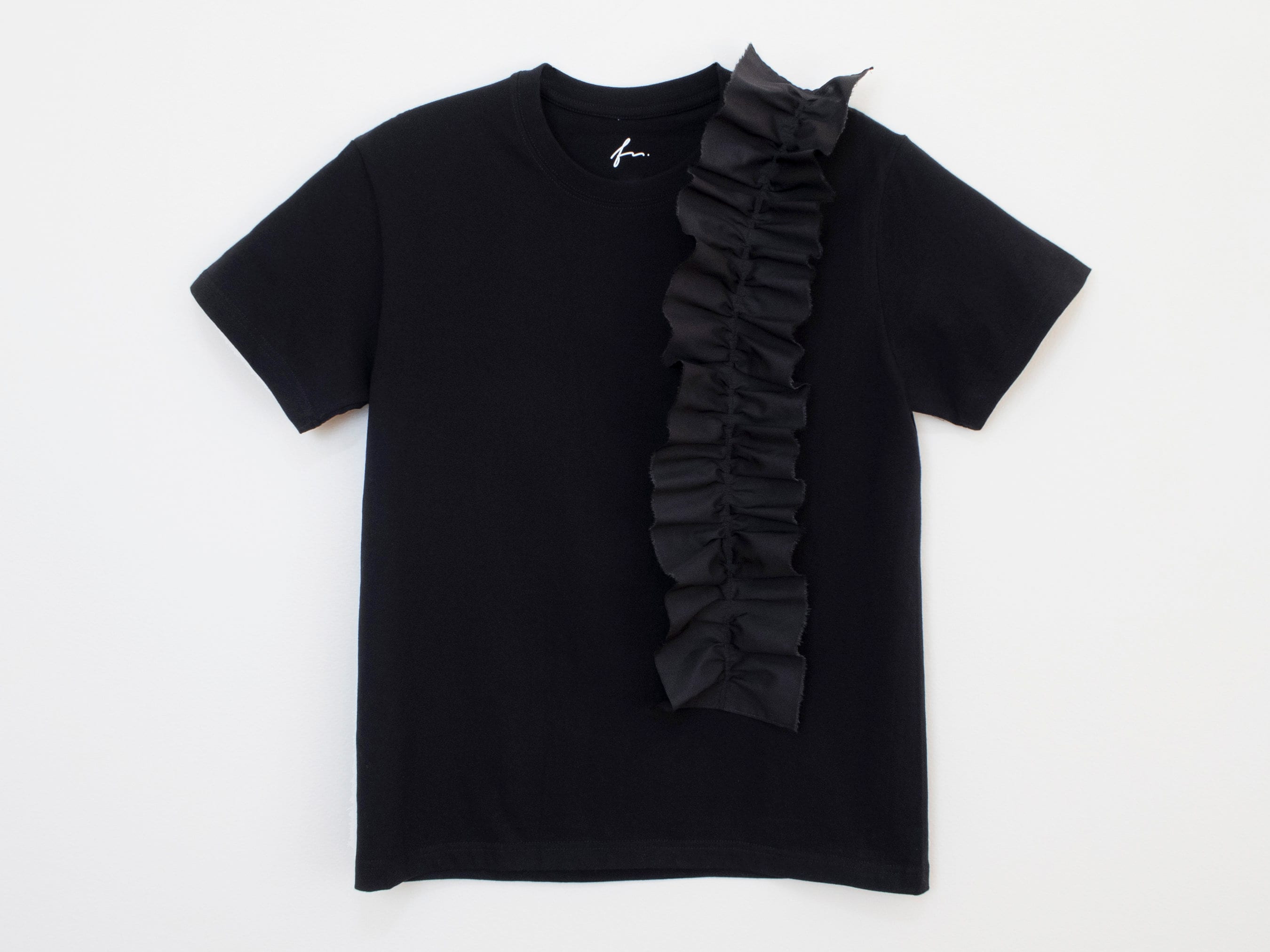 Asymmetric Ruffle T-shirt in Solid Black. Cotton Poplin Ruffle on ...