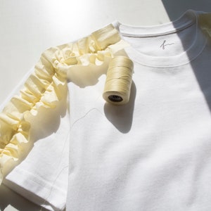 Yellow Ruffled Sleeve T-shirt. Cotton Voile Ruffle on White Cotton Tee ...