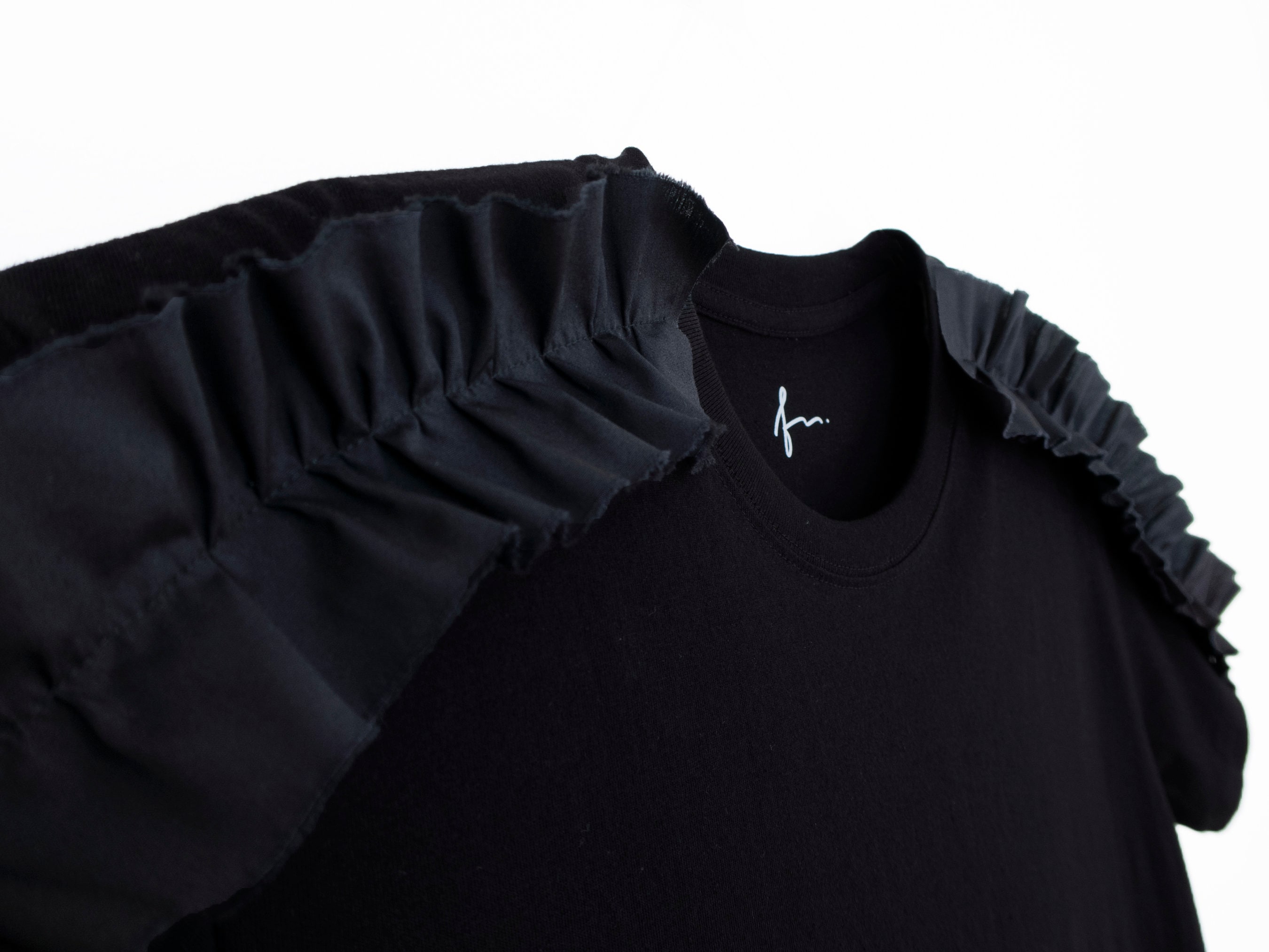 Black Cotton Poplin Ruffle T-shirt. Women's Ruffled Tshirt. Elegant ...