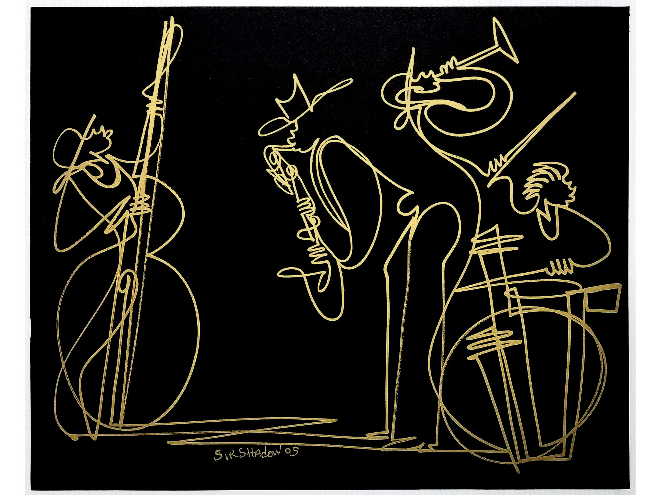 Sir Shadow Original One-line Drawing Gold Marker Jazz Quartet III ...