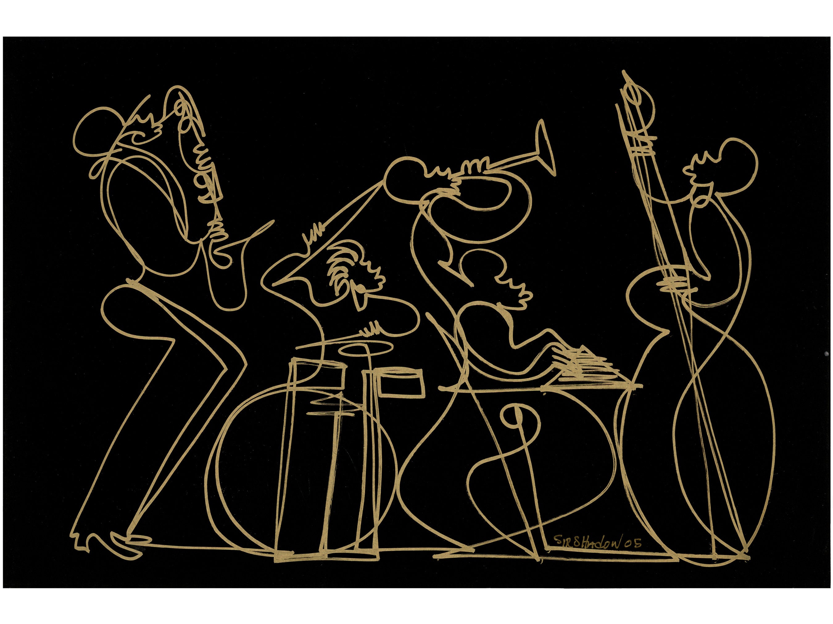 Sir Shadow Original One-line Drawing Gold Marker Jazz Quintet - Etsy