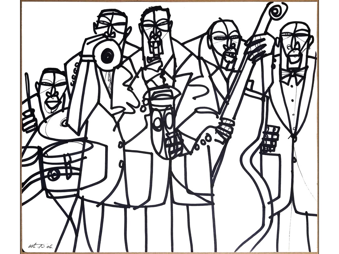Willie Torbert Original Art Marker & Pen Drawing Jazz Quintet African ...
