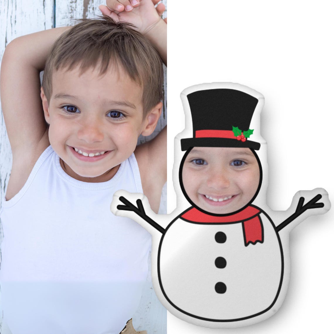 Personalized Snowman Photo Pillow: Custom Christmas Decor - Etsy