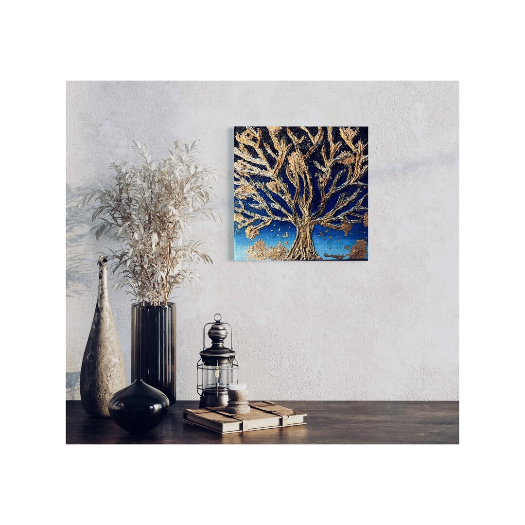 Textured Art, Tree Painting, Gold Artwork, 10x10 Wall Art, Original Art ...