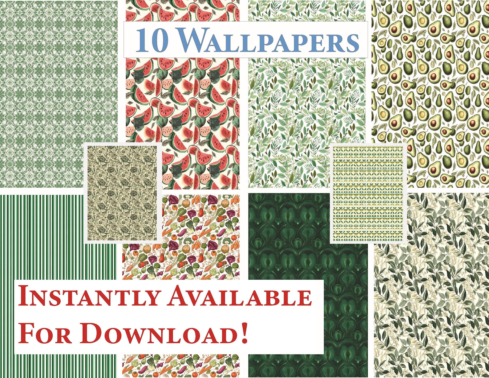 10 Printable Dollhouse Wallpaper Digital Download 1 12 Scale Green ...