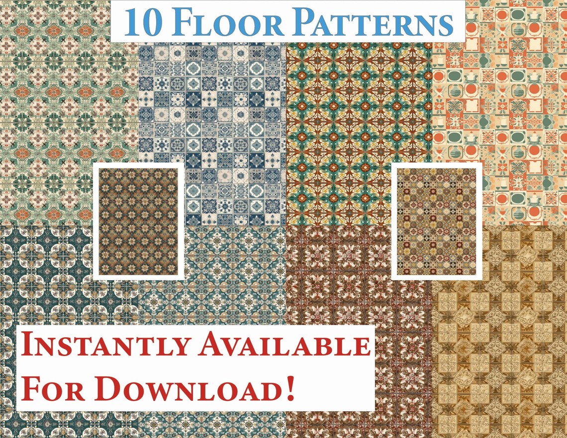 10 Printable Dollhouse Floor Patterns & Wallpaper Digital Download 1 12 ...