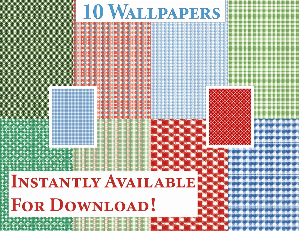 10 Printable Dollhouse Wallpapers Digital Download 1 12 Scale Gingham ...