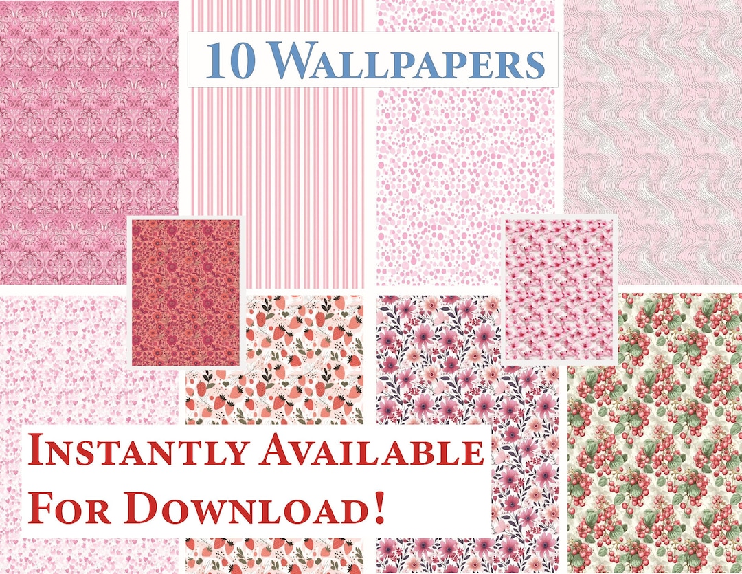 10 Printable Dollhouse Wallpaper Digital Download 1 12 Scale Pink ...