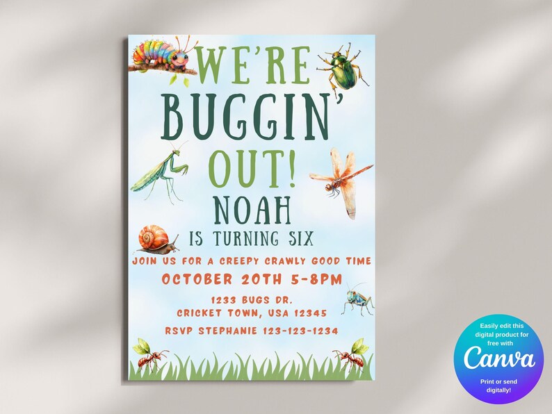 Editable Buggin' Out Birthday Invitation Digital Download, Insect ...