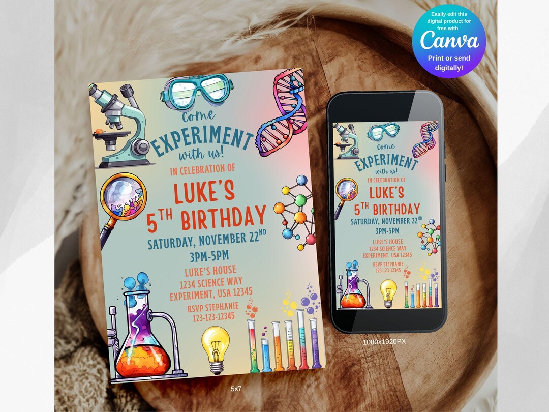 Editable Science Experiment Invitation Template, Science-themed ...