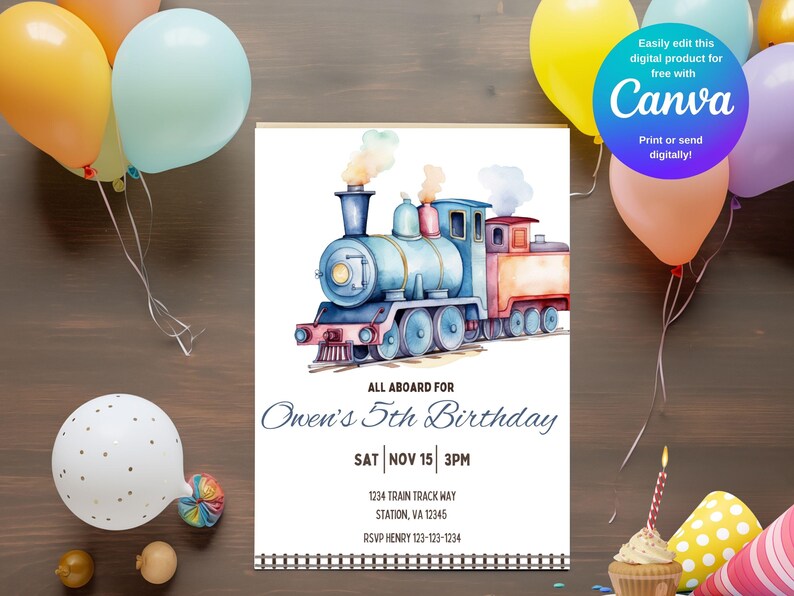 Editable All Aboard Train Birthday Invitation Template, Digital ...