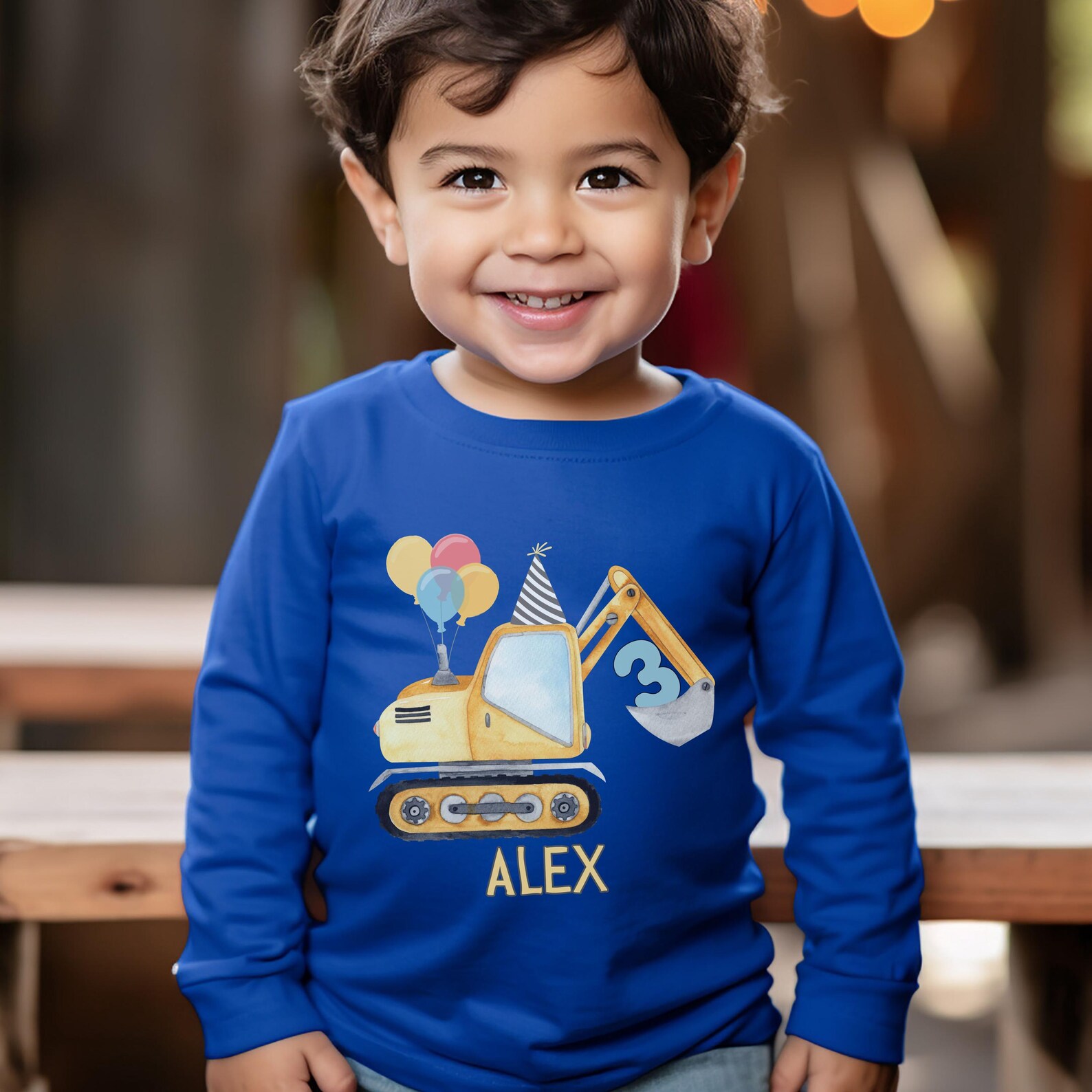 Personalized Birthday Excavator Long Sleeve Tee, Kids Construction ...