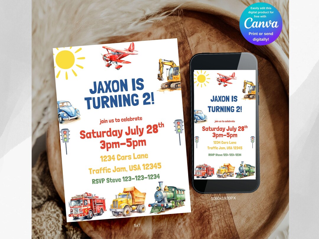 Editable Traffic Jam Birthday Invitation Template, Transportation ...